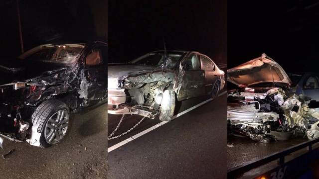 Three-car collision leaves mangled mess