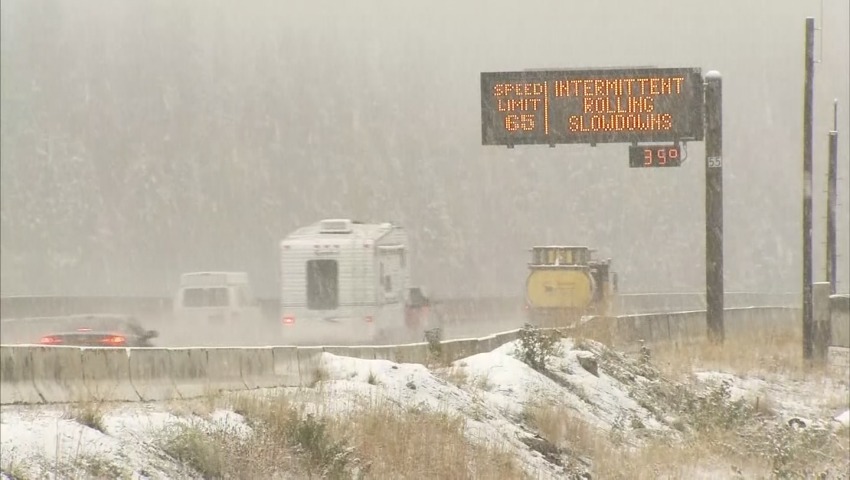 Snow falling at Snoqualmie Pass, more forecast for south, central Cascades