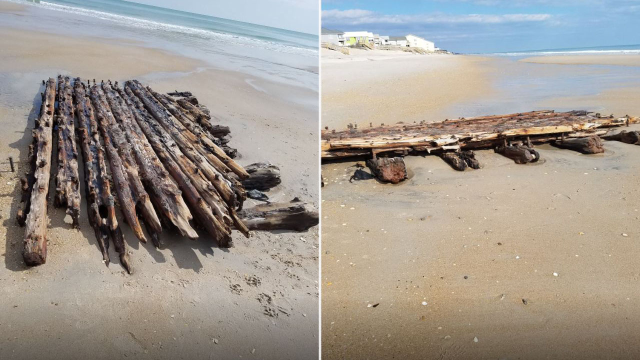 Tides reveal remains of 100-year-old shipwreck along North Carolina ...