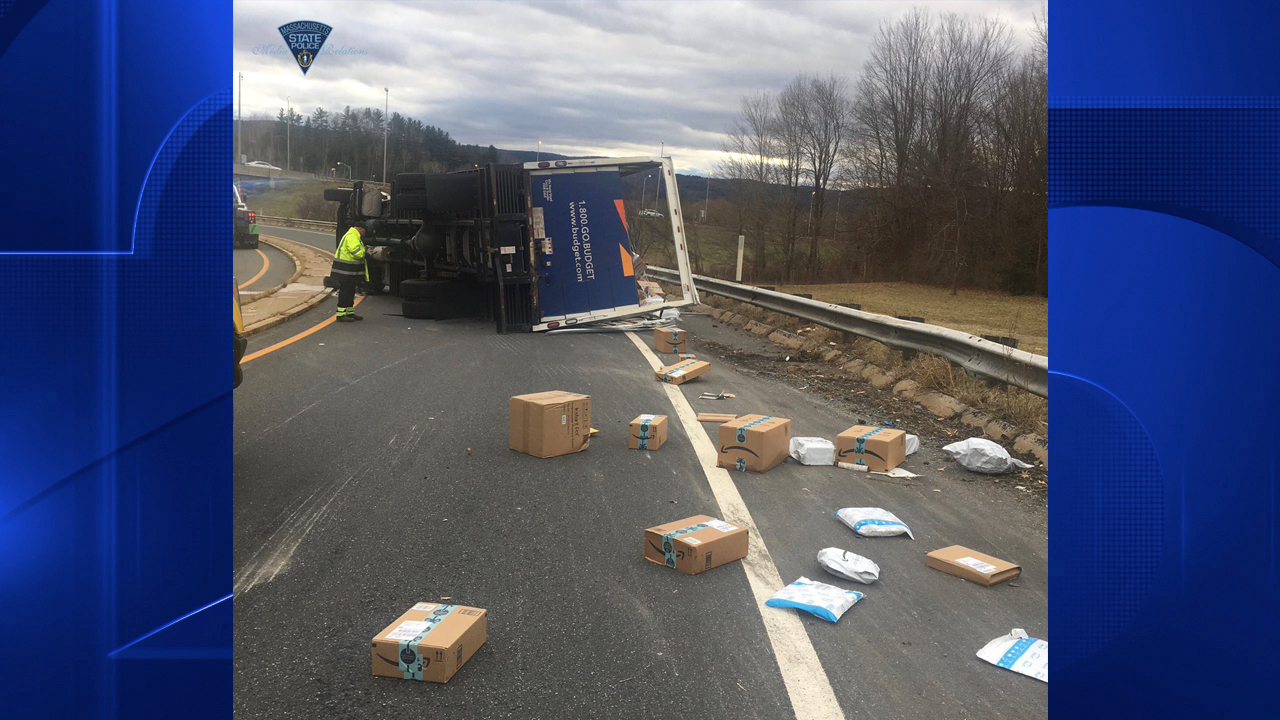 Truck crash spills Amazon packages on the Pike, forces ramp closures ...