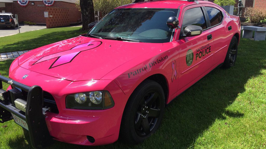 Methuen police unveil breast cancer awareness cruiser