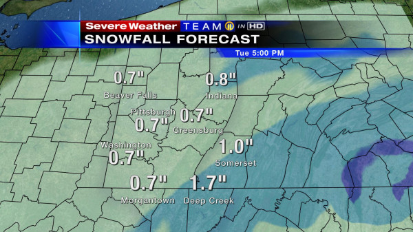 Snow accumulation expected Tuesday in the Channel 11 viewing area – WPXI