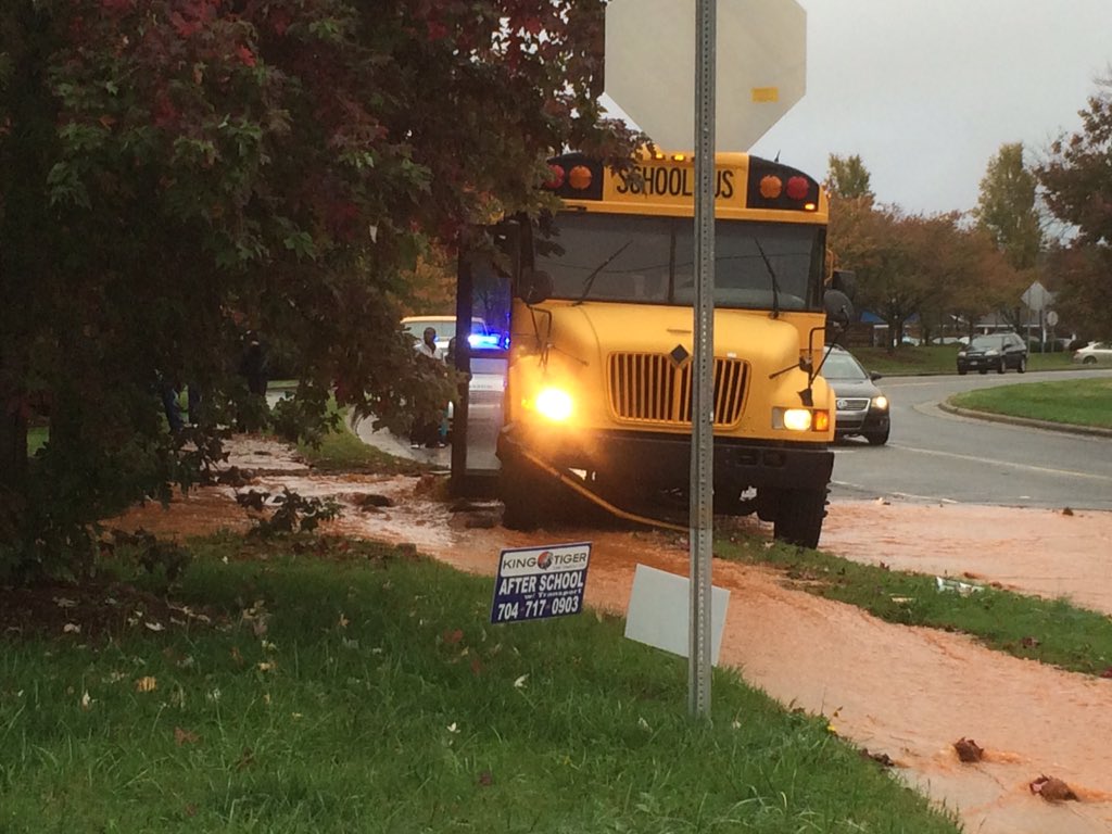 School bus hits fire hydrant, sends water rushing over road – WSOC TV