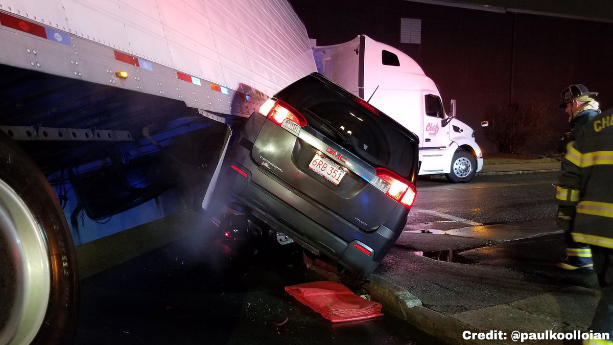 Car collides with tractor trailer in Chelsea